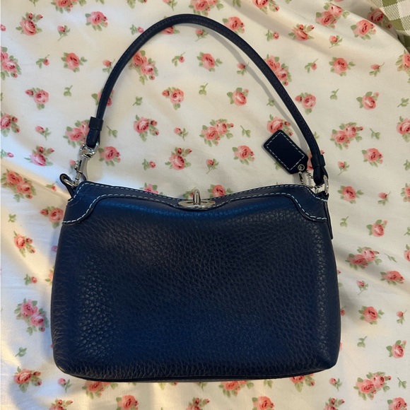 Coach | Bags | Vintage Mini Coach Navy Soft Pebble Leather Turn Lock ...